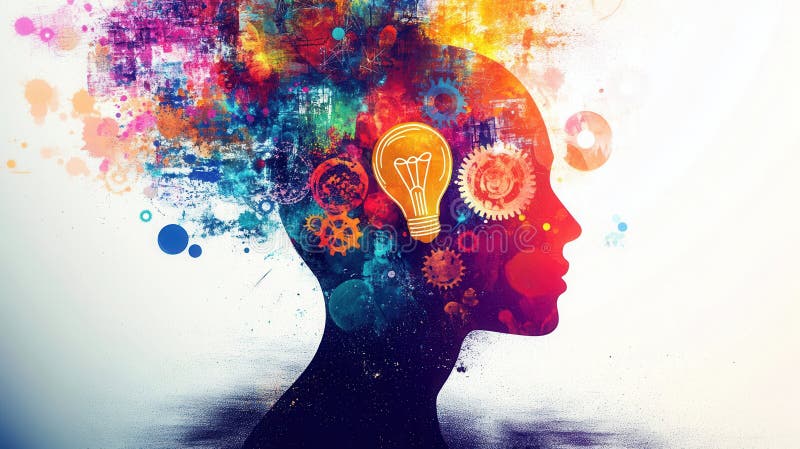 Creative Mind Silhouette with Floating Symbols Representing Innovation ...
