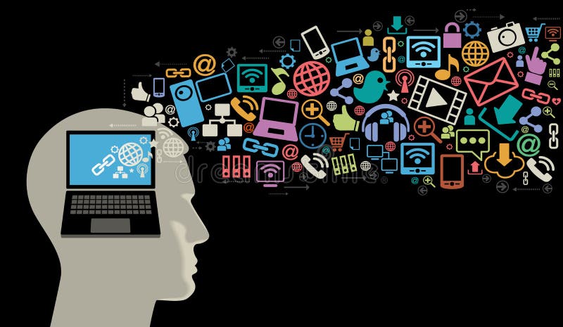 Silhouette of the Head with Internet Symbols Stock Vector ...