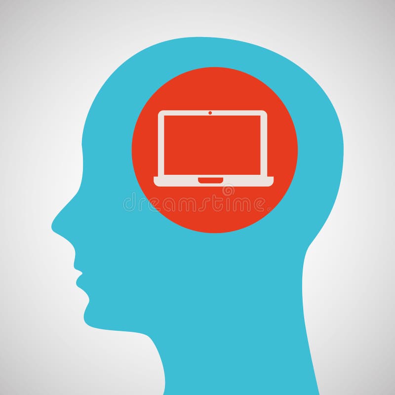 Silhouette Head Laptop Icon Graphic Stock Vector - Illustration of icon ...