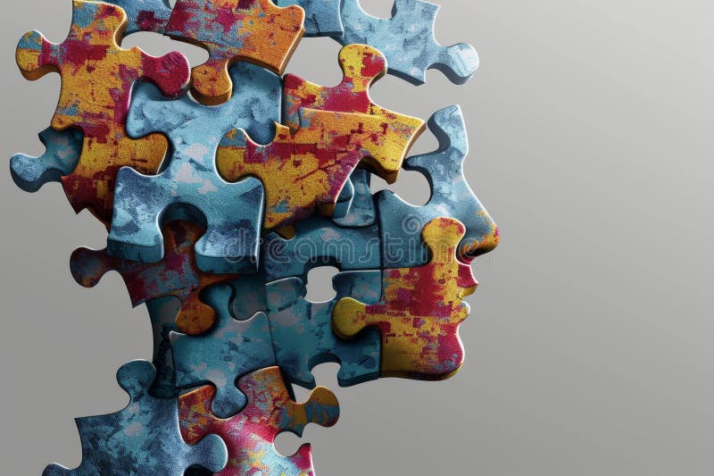 Silhouette of Head with Adhd Concept, Puzzle Pieces Symbolizing Mental ...