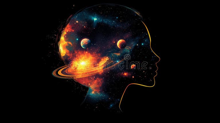 Silhouette of a Head with Space and Planets Inside Stock Photo - Image ...