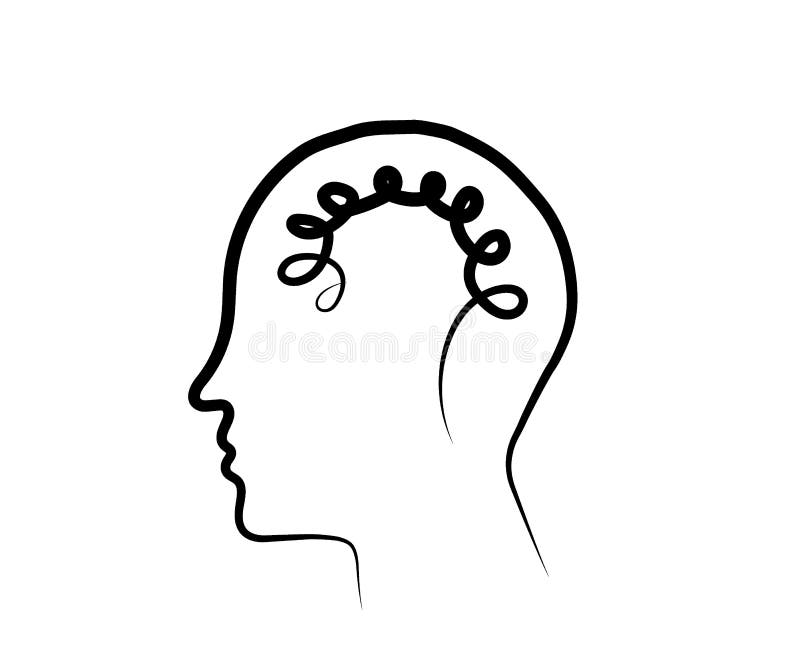 Silhouette of a Head and Tangled Brain on a White Background. Sketch ...