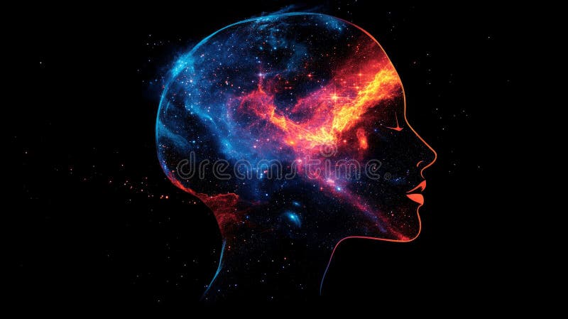 Silhouette of a Head with Vibrant Cosmic Galaxy Inside. Stock Image ...