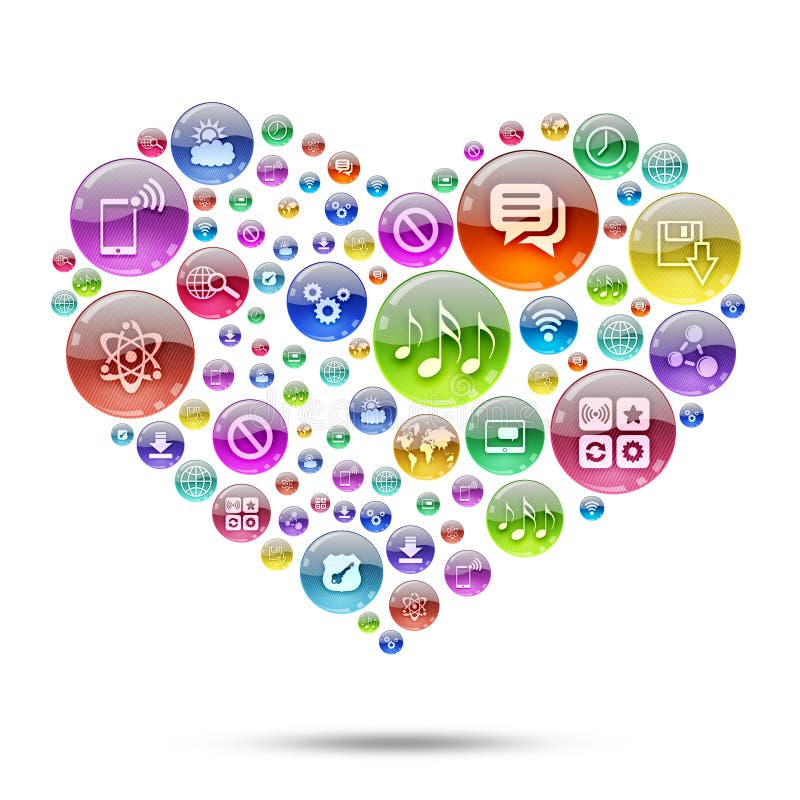 Silhouette Heart Consisting of Apps Icons Stock Illustration ...
