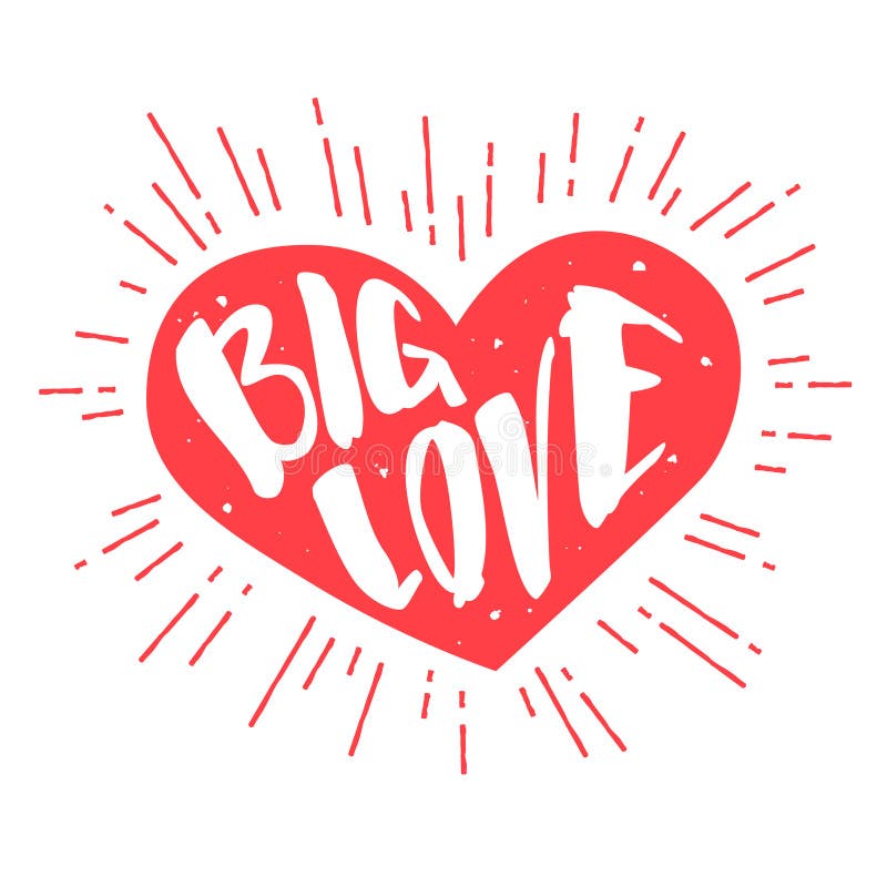 Silhouette of Heart and Lettering Text Big Love. Vector Color Label ...