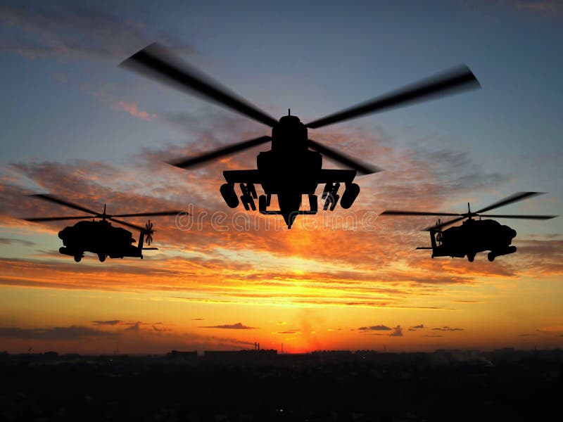 Silhouette of Helicopter Over Sunset Stock Photo - Image of industry ...