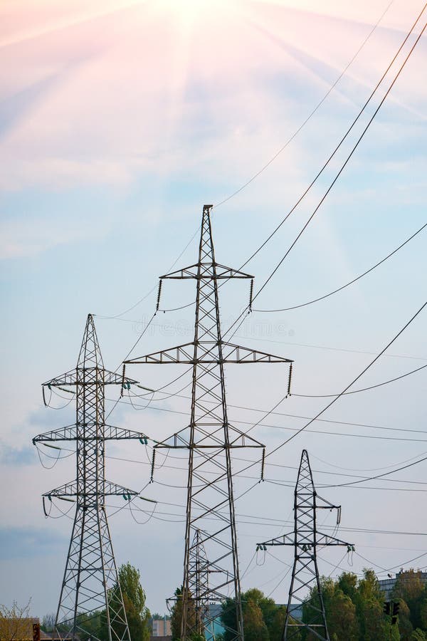 Silhouette of High Voltage Electrical Pole Structure. Stock Image ...