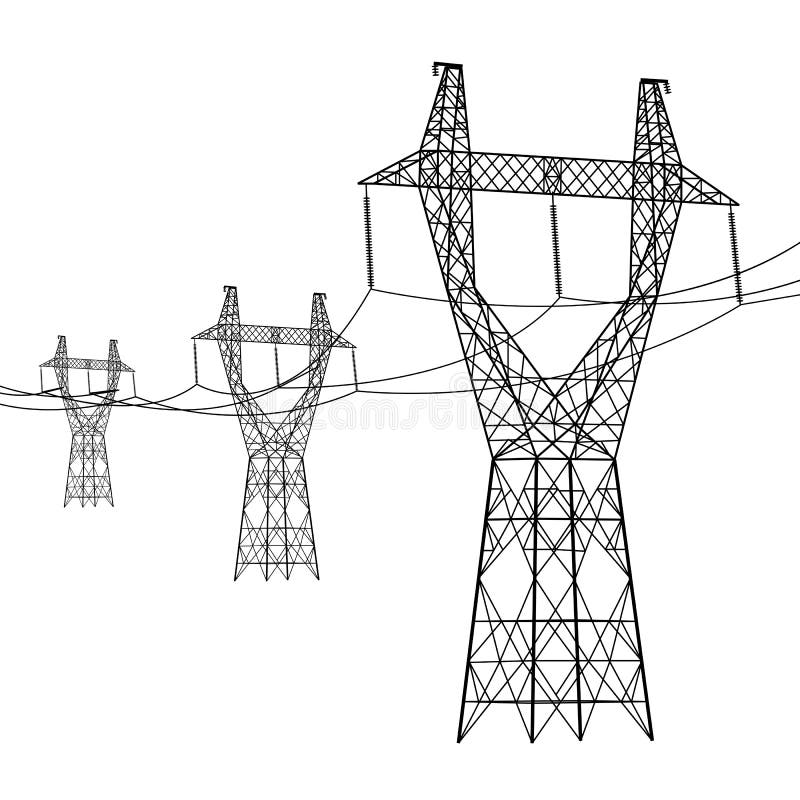 Silhouette of High Voltage Power Lines Stock Vector - Illustration of ...