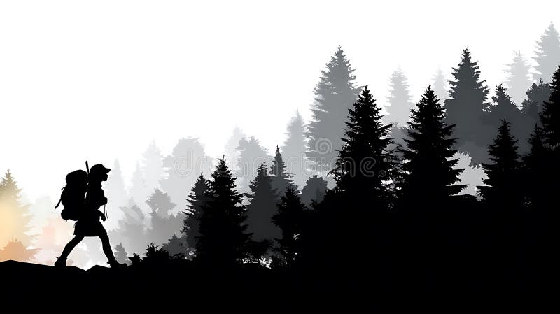 A Silhouette of a Hiker with a Backpack is Walking Along a Rocky Path ...