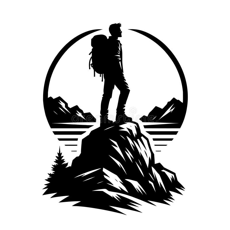 Silhouette of a Hiker Standing on a Rocky Outcrop Stock Vector ...
