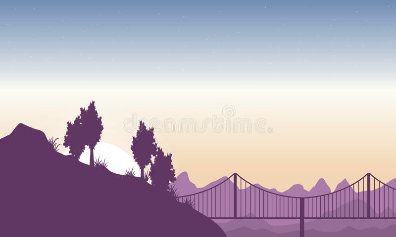 Silhouette of Hill with Bridge Landscape Stock Vector - Illustration of ...