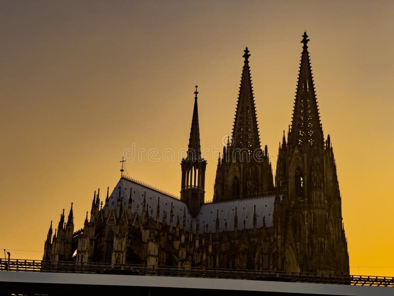 Silhouette of the Historic Cologne Cathedral at Sunset in Germany Stock ...