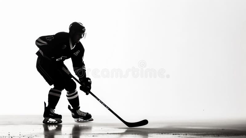 A Silhouette of a Hockey Player Taking a Slap Shot, with Focus Stock ...