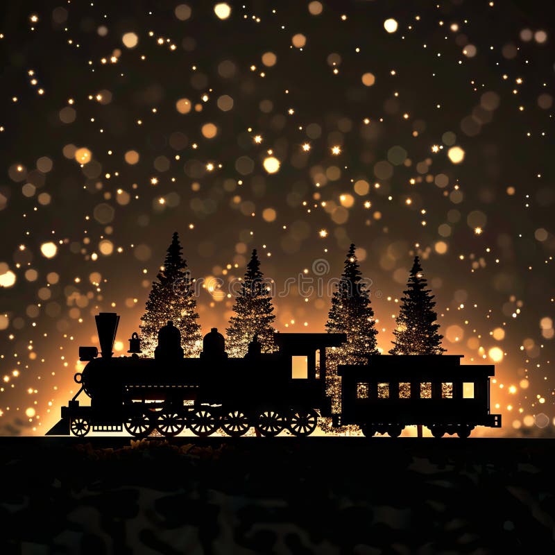 Silhouette of a Holiday Train with Twinkling Lights. Stock Illustration ...