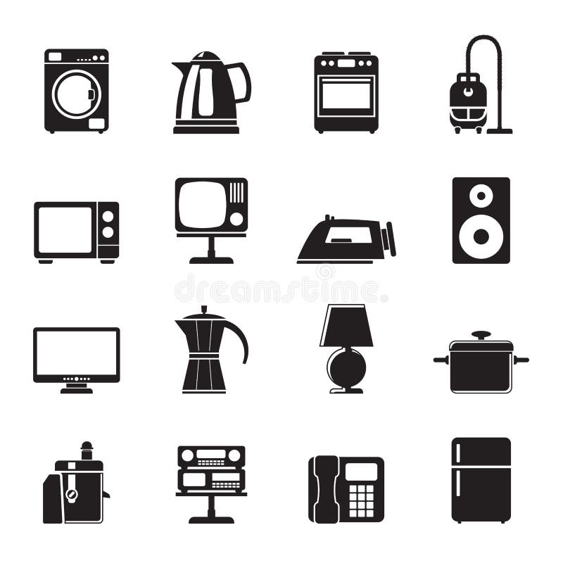 Silhouette Home Equipment Icons Stock Vector - Illustration of monitor ...
