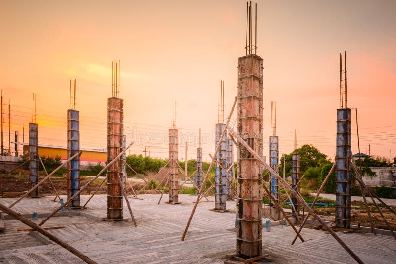 Silhouette of a House Column at Construction Site on Housing Project ...