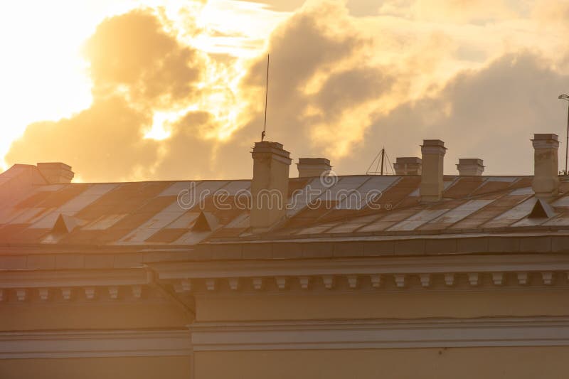 Silhouette of a House Roof at Sunset Stock Photo - Image of voltage ...