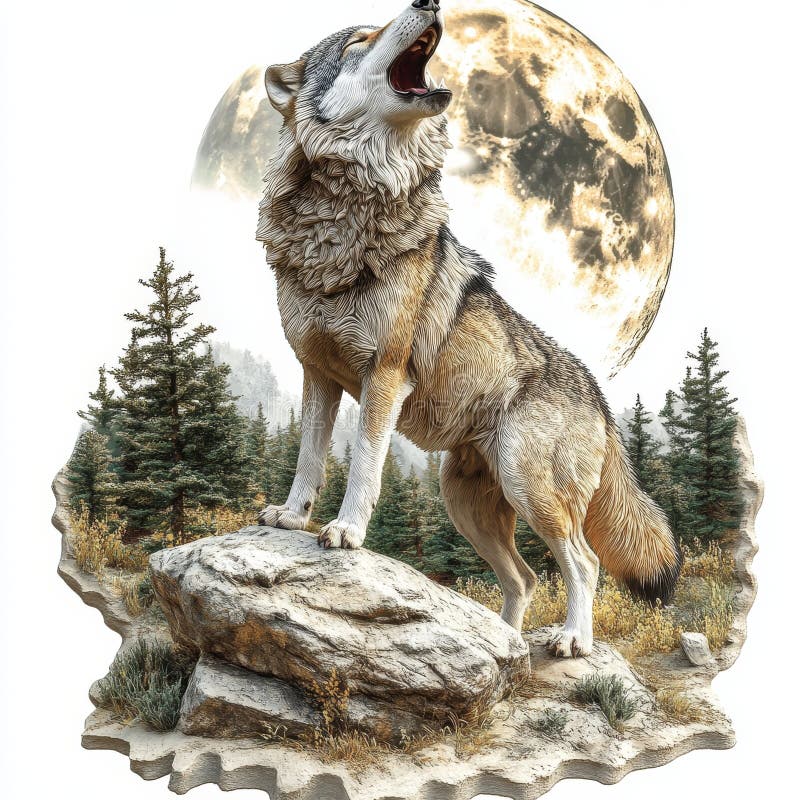 The Silhouette of a Howling Wolf in a Dramatic Wilderness Scene ...