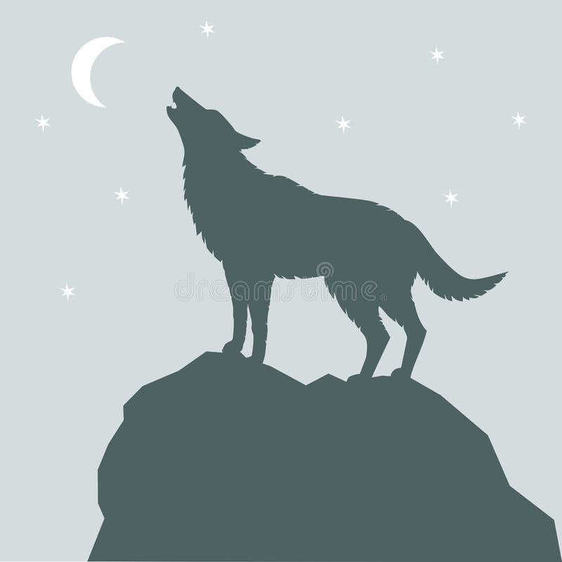 Silhouette of a Howling Wolf Standing on a Rock Stock Vector ...