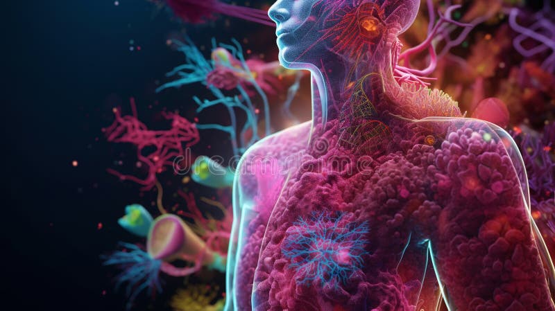 Silhouette of Human Body with Structure of Microbiotic Flora ...