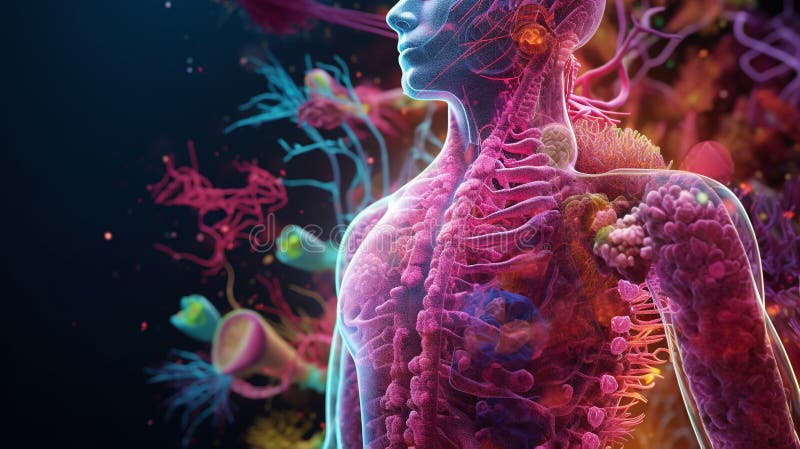 Silhouette of Human Body with Structure of Microbiotic Flora ...