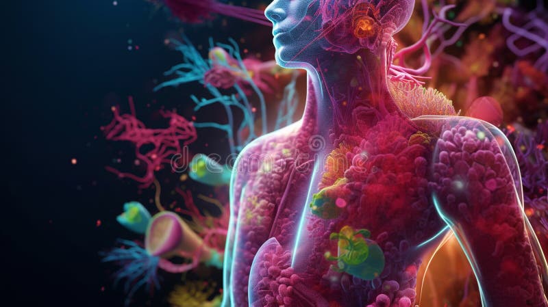 Silhouette of Human Body with Structure of Microbiotic Flora ...