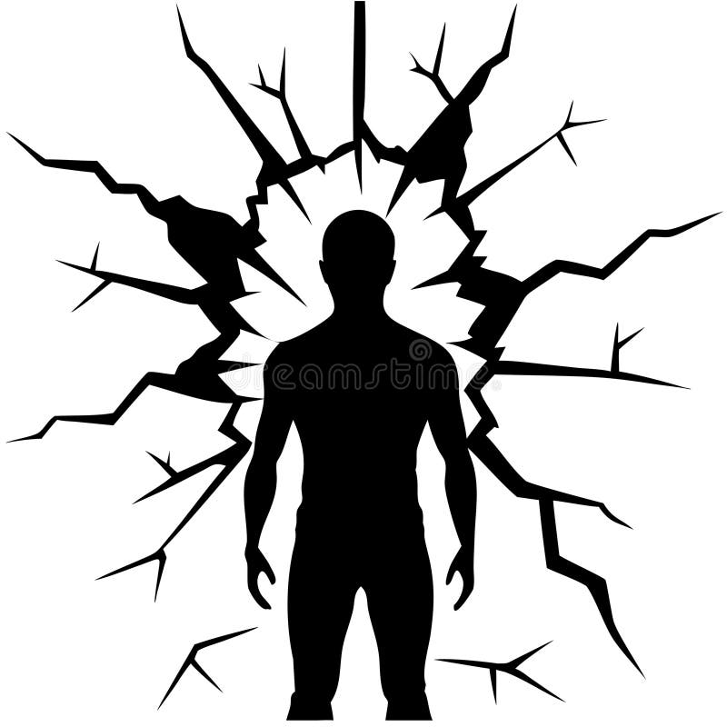 Silhouette Human Breaking through Cracked Wall Vector Illustration for ...