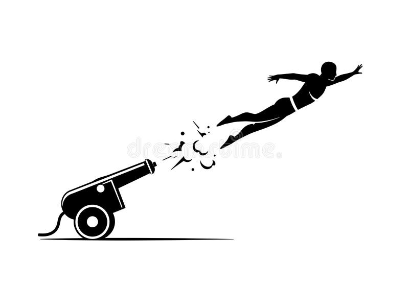Silhouette of Human Cannonball Launching from Cannon - Dynamic ...