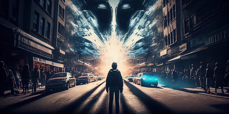 Silhouette of Human, City Life, Panoramic Image Stock Illustration ...