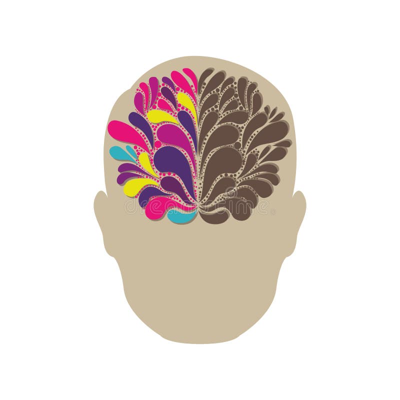 Silhouette of Human Face with Colored Abstract Brain Stock Illustration ...