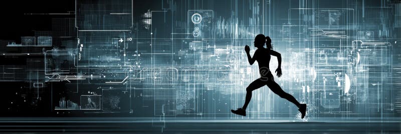 Dynamic Human Running Silhouette with Digital Elements Creating a ...