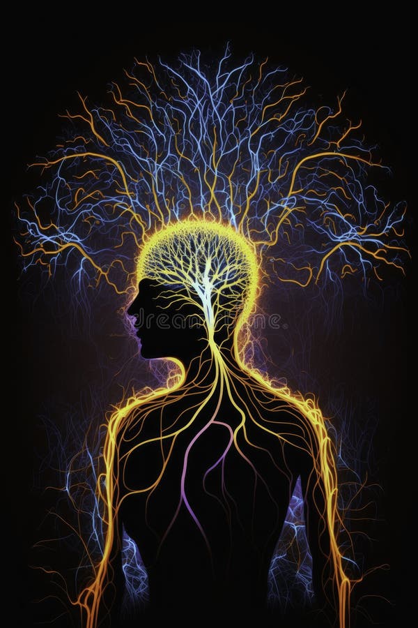 Silhouette of a Human Figure, Surrounded by a Network of Neurons ...