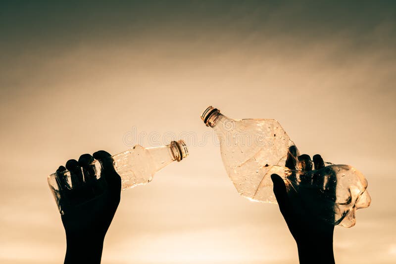 Silhouette Human Hand Keeping Plastic Bottle and Garbage Stock Photo ...