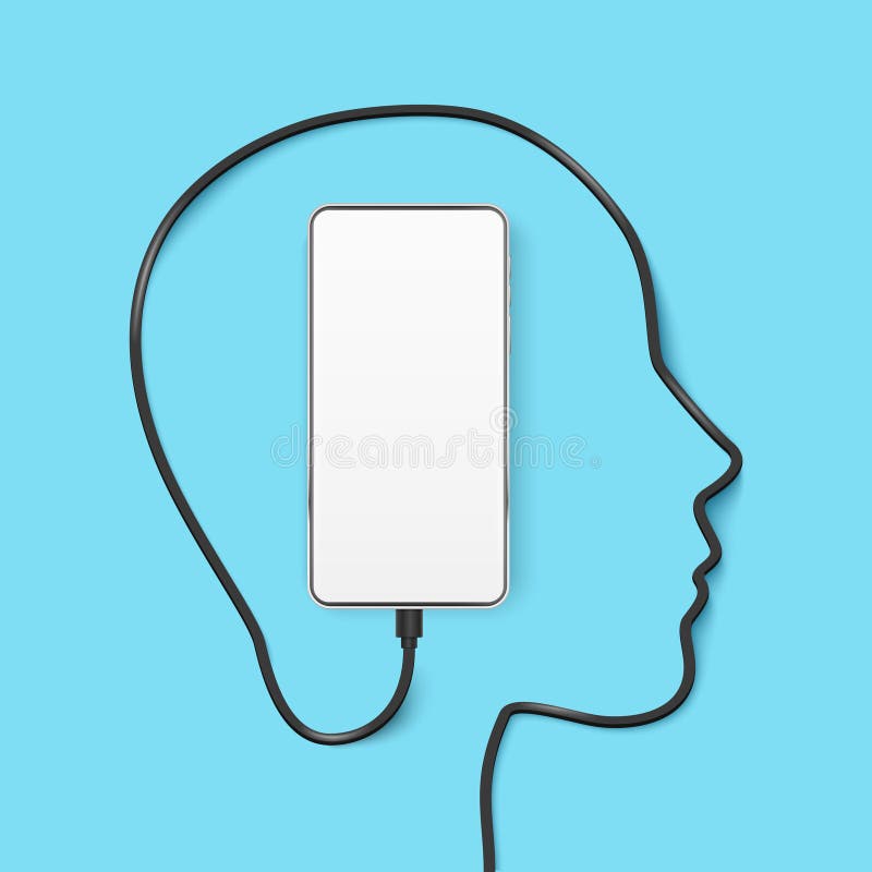 Silhouette of a Human Head from a Cable with a Connected Mobile Phone ...