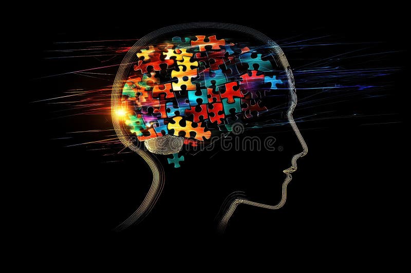Silhouette of a Human Head with a Colorful Puzzle Brain, Representing ...