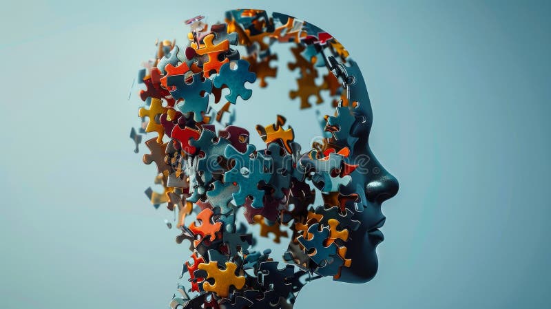 Silhouette of a Human Head Composed of Colorful Puzzle Pieces Against a ...