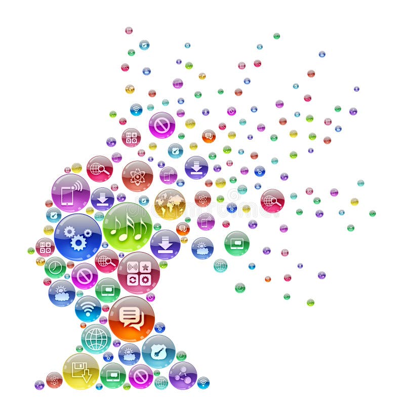 Silhouette Human Head Consisting of Apps Icons Stock Illustration ...