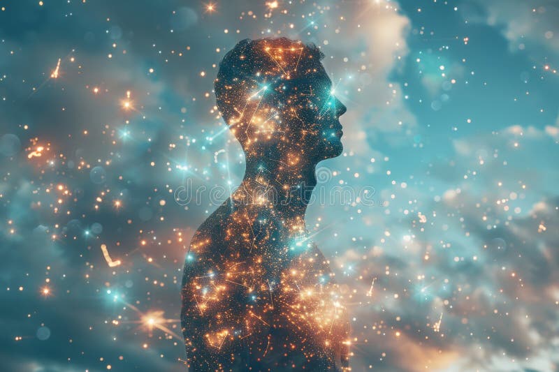 Silhouette of a Human Head with Cosmic Starfield. the Universe within ...