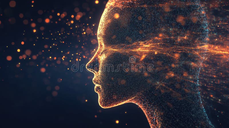 Silhouette of a Human Head Created with Glowing Particles Stock ...