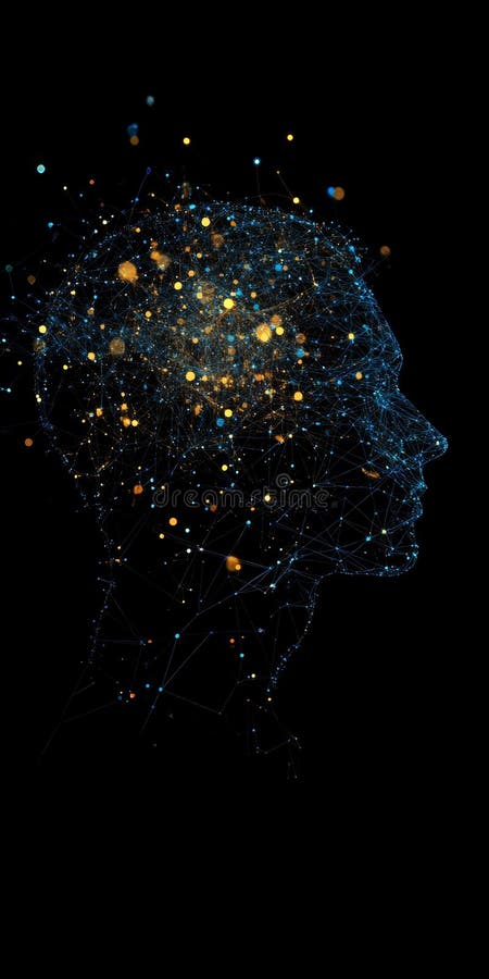 Silhouette of a Human Head with Digital Network and Abstract Particles ...