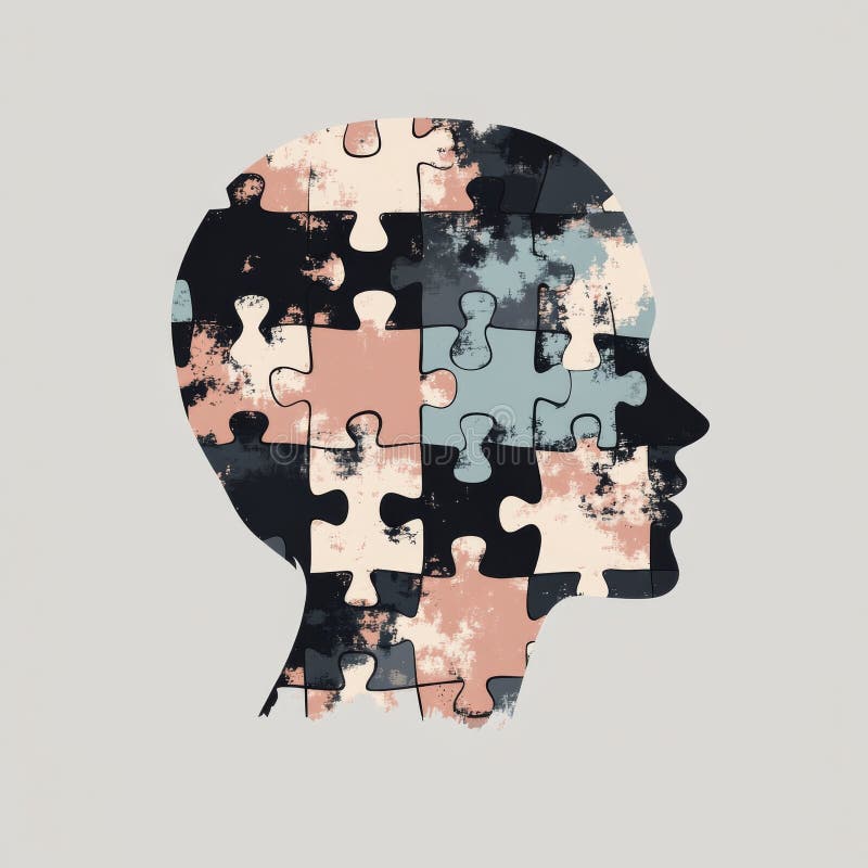 A Silhouette of a Human Head Filled with Puzzle Pieces Representing ...