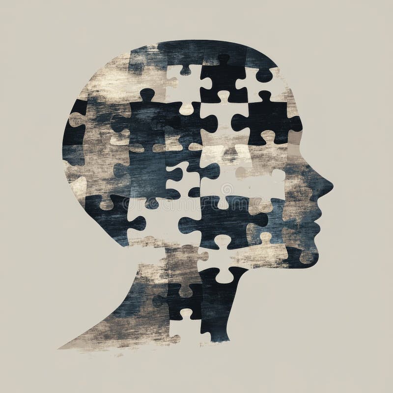 A Silhouette of a Human Head Filled with Puzzle Pieces Representing ...