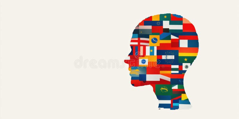 Silhouette of Human Head Filled with Various National Flags ...