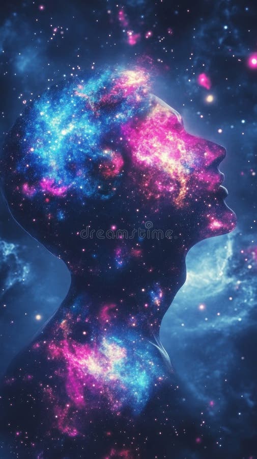 Silhouette of Human Head Filled with Vibrant Galaxies and Nebulae ...