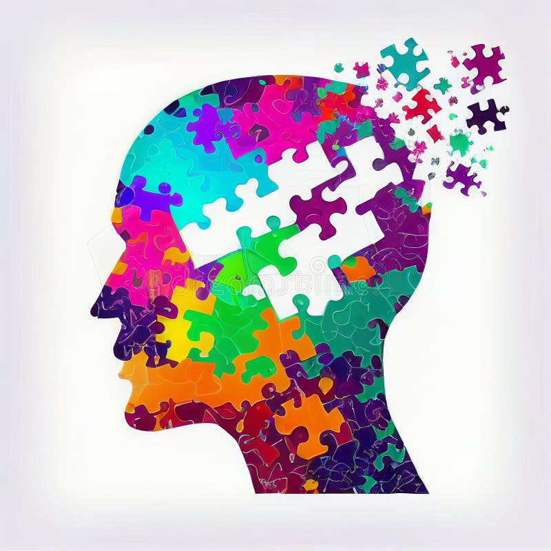 Silhouette of a Human Head in the Form of Puzzles Multicolored Colors ...