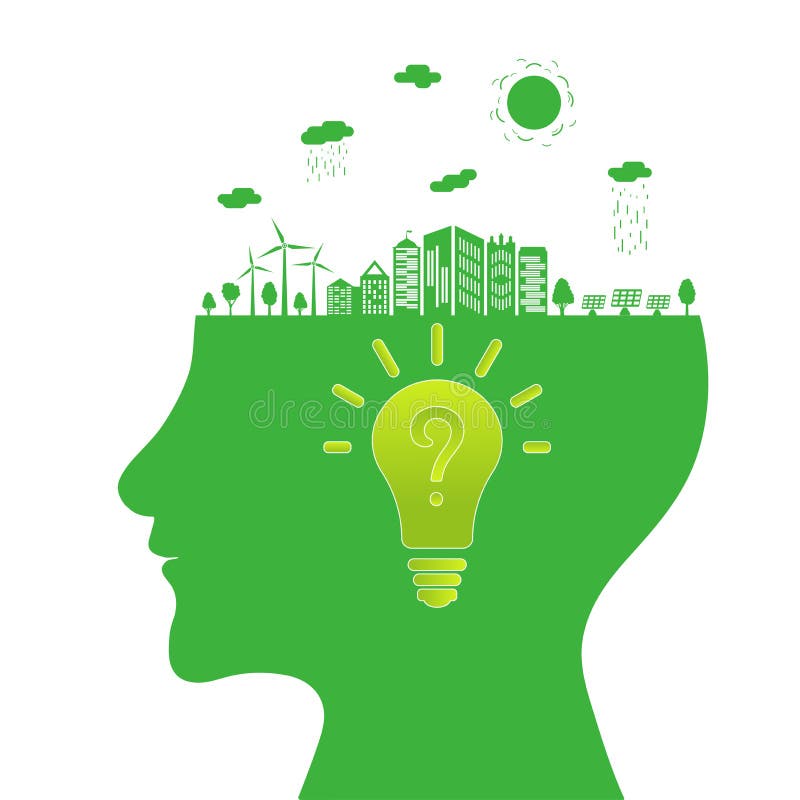 Silhouette of a Human Head with Lightbulb. Lightbulb with Sign of ...