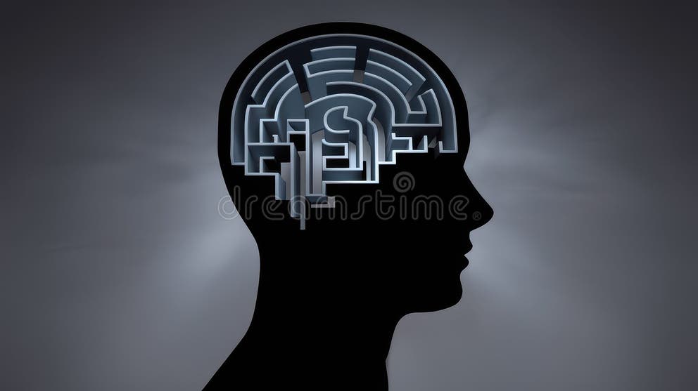 Silhouette of a Human Head with a Maze Inside, Representing Mental ...