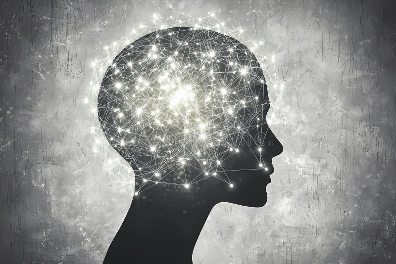 Silhouette of Human Head with Network Connections Representing ...