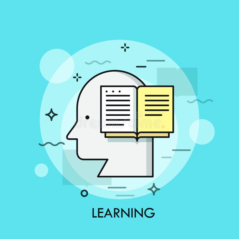 Silhouette of Human Head and Opened Book. Concept of Learning, Reading ...