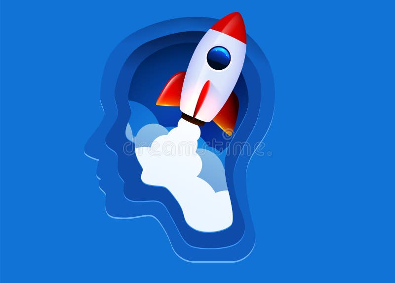 Silhouette of a Human Head with Rocket Launch. Concept of Brainstorm ...